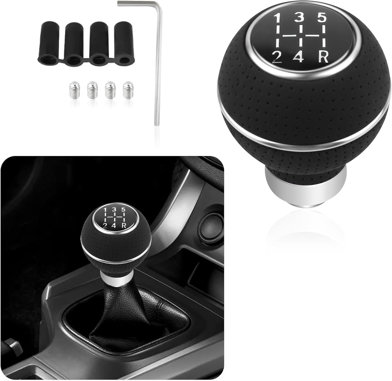 Amazon.com: 5 Speed Shift Knob with 4PCS Adapter,Leather Ball Shaped ...