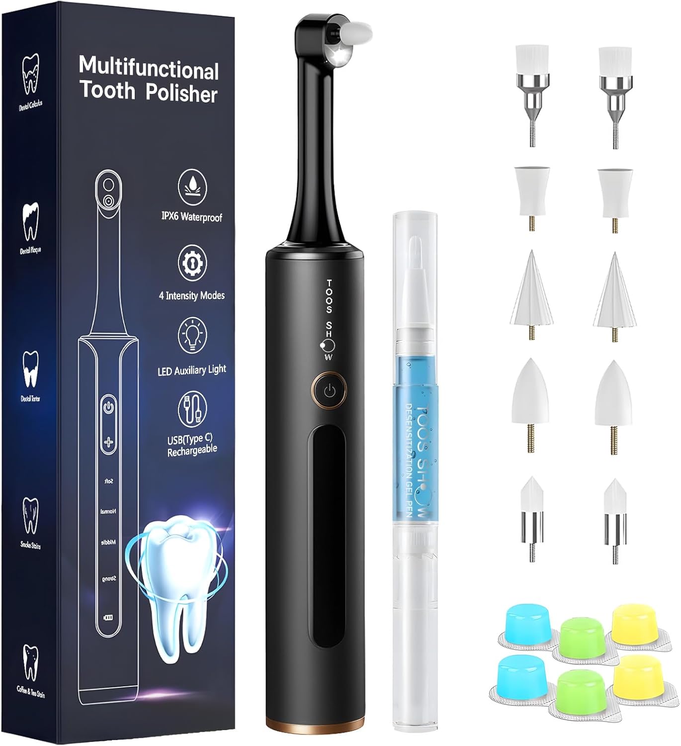 Amazon.com: Tooth Polisher Kit with 4 Speed Modes, 5 Brush Heads, 6 ...