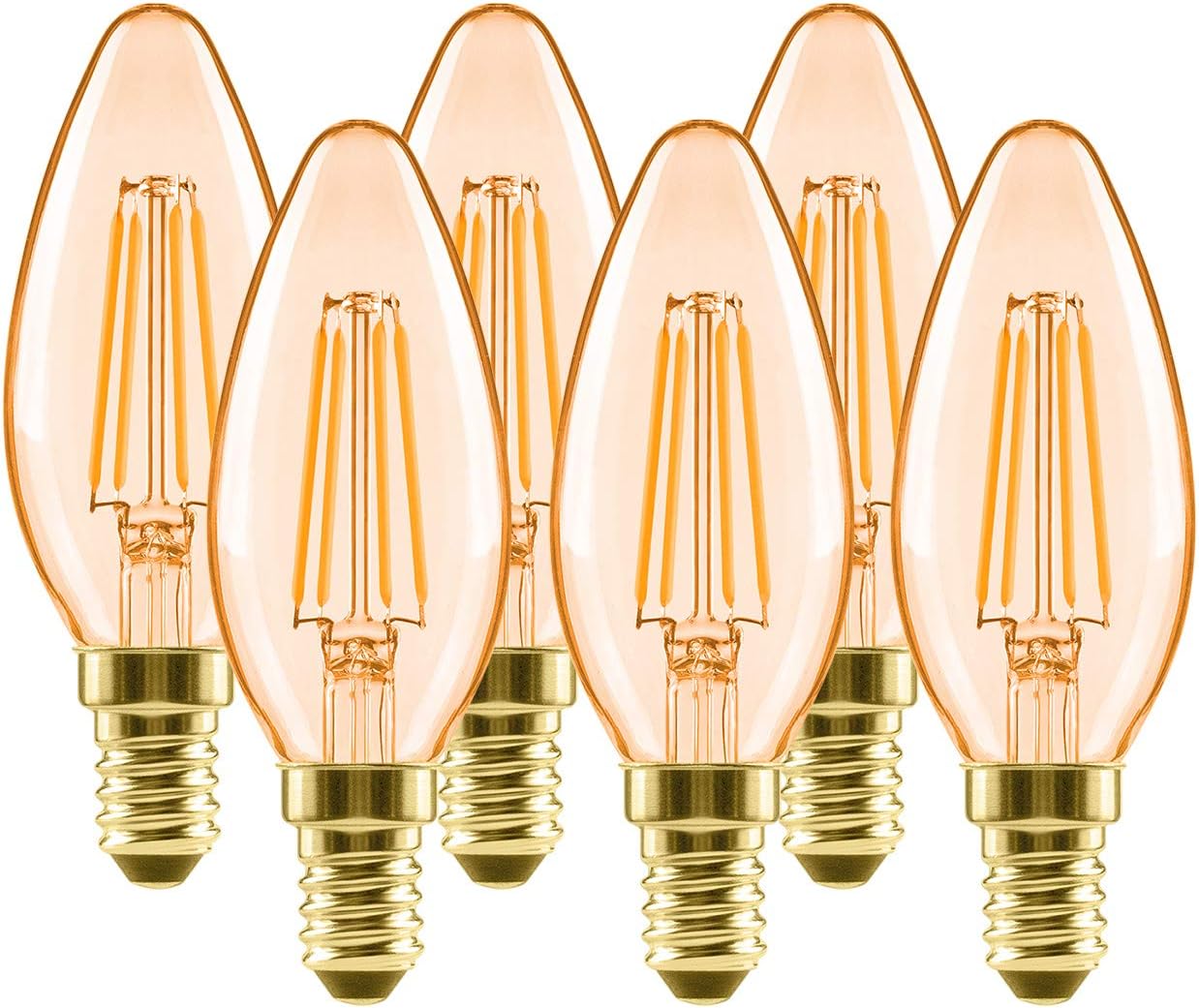 E14 LED Filament Bulbs, 6 Pack, 470Lm, LVWIT 4W C35 Candle Glass ...