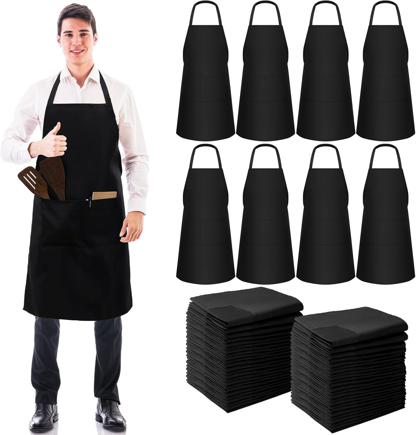 Amazon.com: Jeyiour 60 Pack Aprons Bulk for Adults Black Apron with 2 ...
