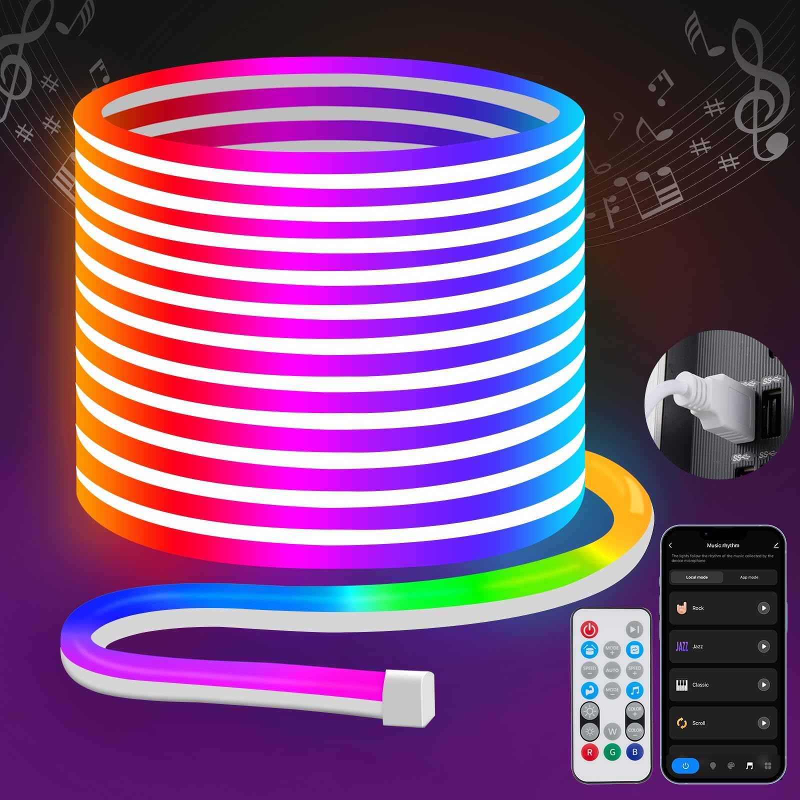 Amazon.com: NUOVA GERMANY Neon Rope LED Light Strip RGB with Music Sync ...