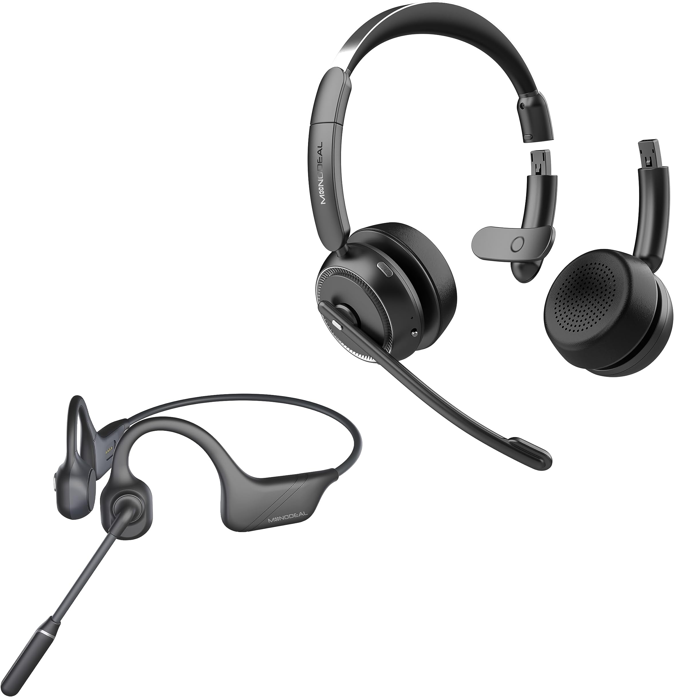 Amazon.com: MONODEAL Bone Conduction Headphones with Mic & Wireless ...