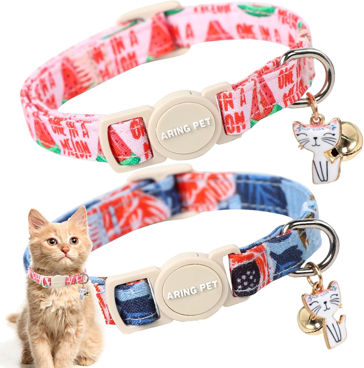 Amazon.com : ARING PET 2 Pack Cat Collar-Cute Cotton Cat Collar with ...