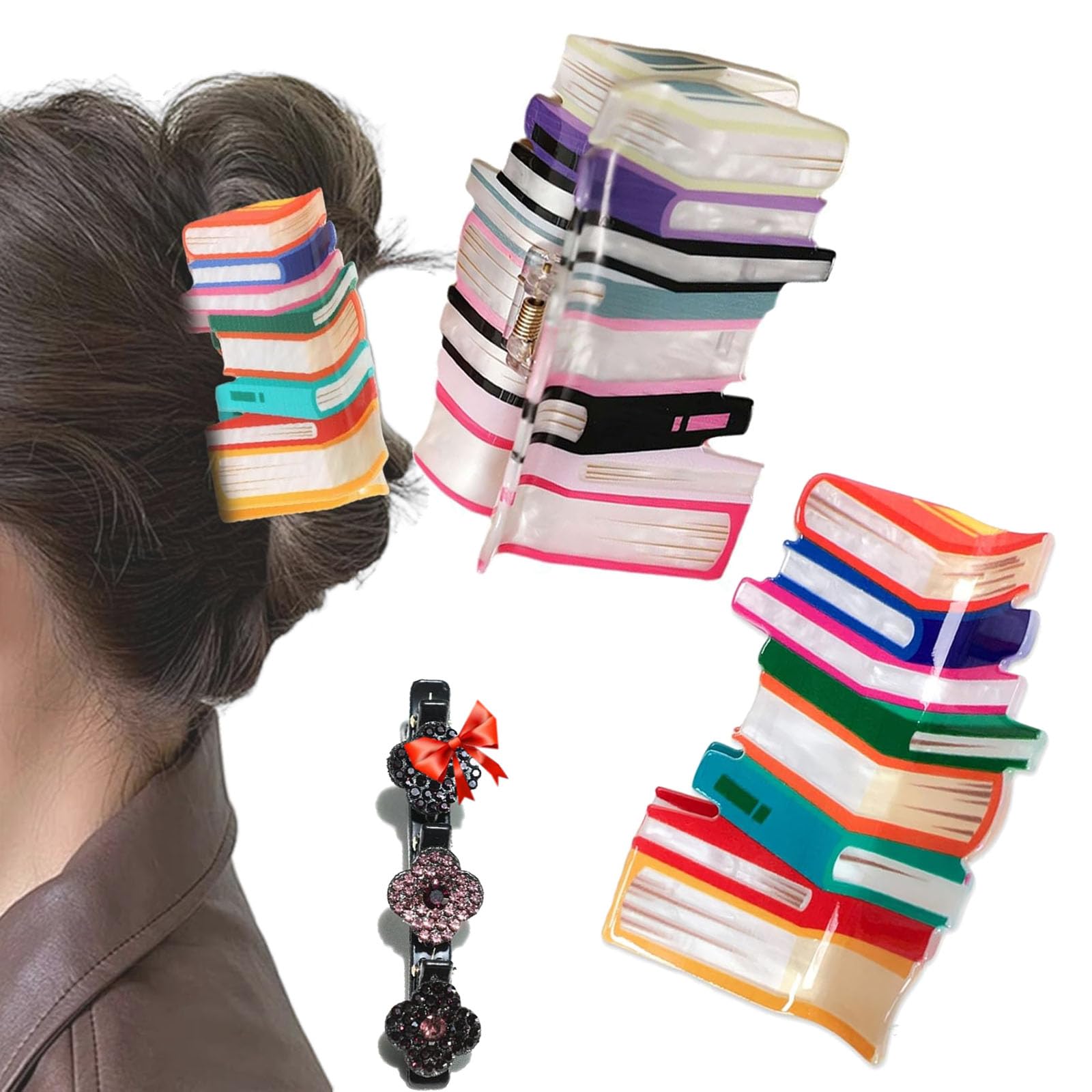 Amazon.com : Book Hair Claw Clip, Book Stack Hairclips, Bookish ...