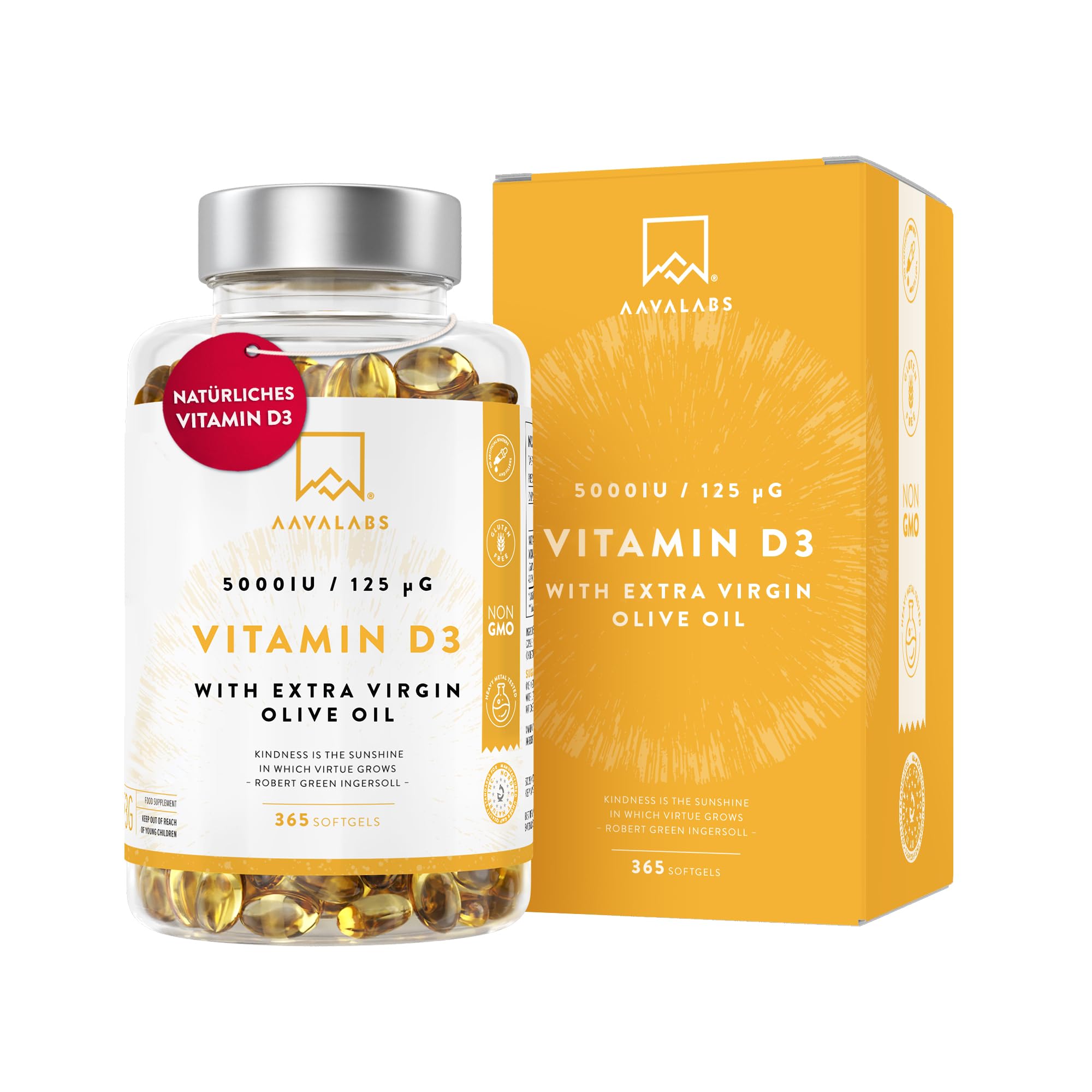 High Dose Vitamin D3 [5000 IU] Depot from Aava Labs - with Extra Virgin ...
