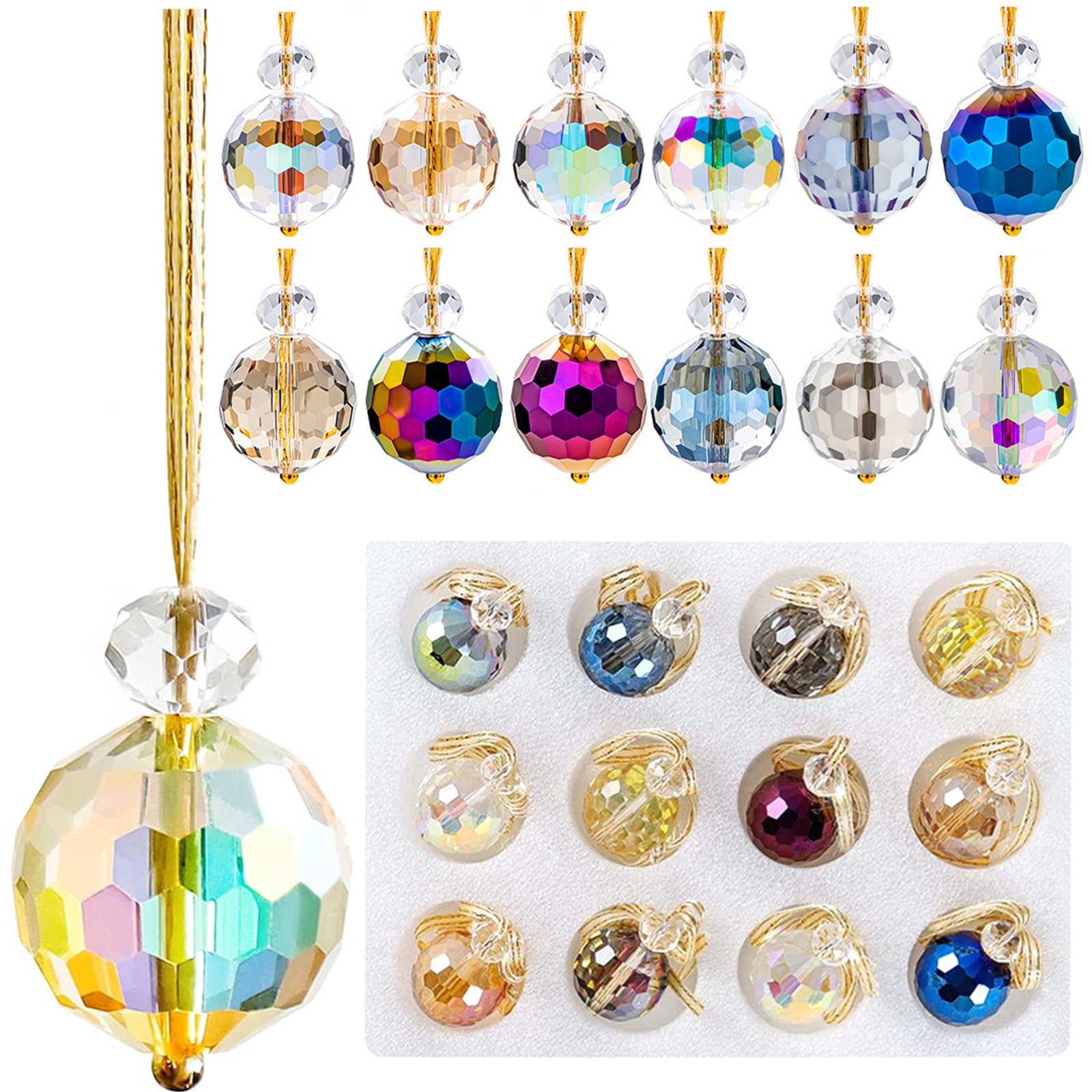 Christmas Tree Crystal Ball Ornaments, 12pcs Rainbow Crystal Suncatcher ...