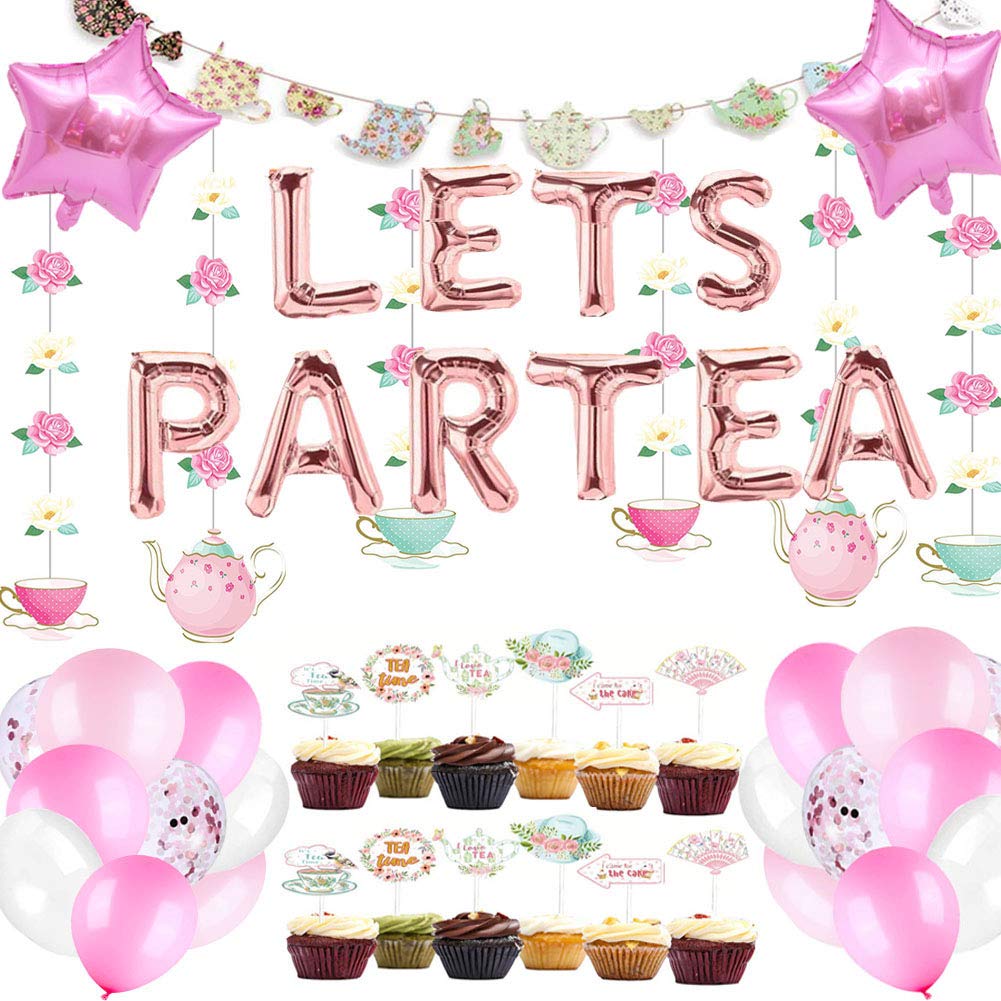 Buy Tea Party Decorations Set, Let's Partea Balloons Floral Tea Hanging ...
