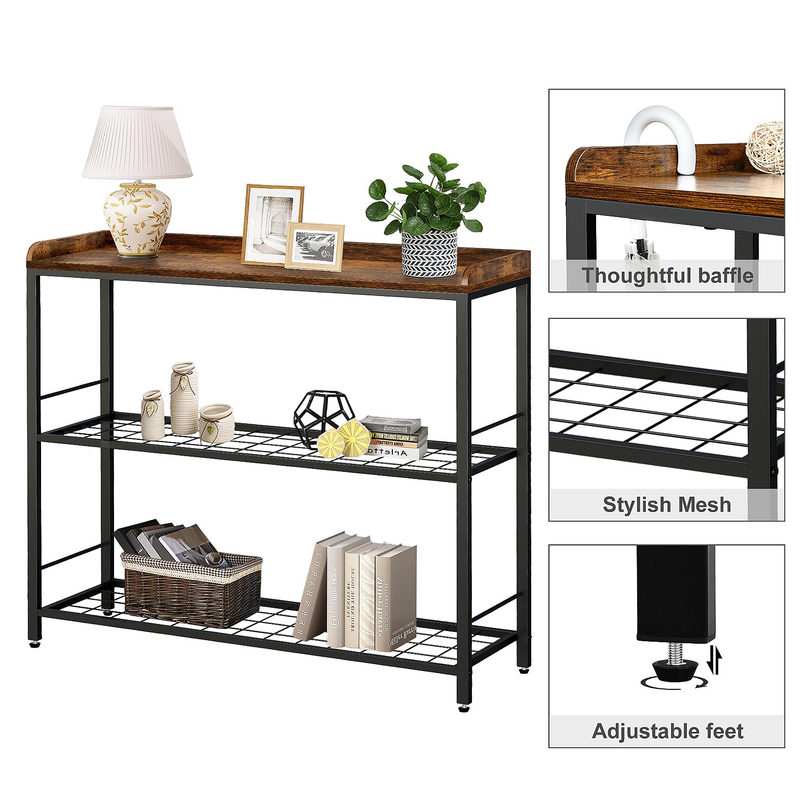 39.4" Console Table with Baffle, 3 Tier Narrow Sofa Tables & Entryway ...