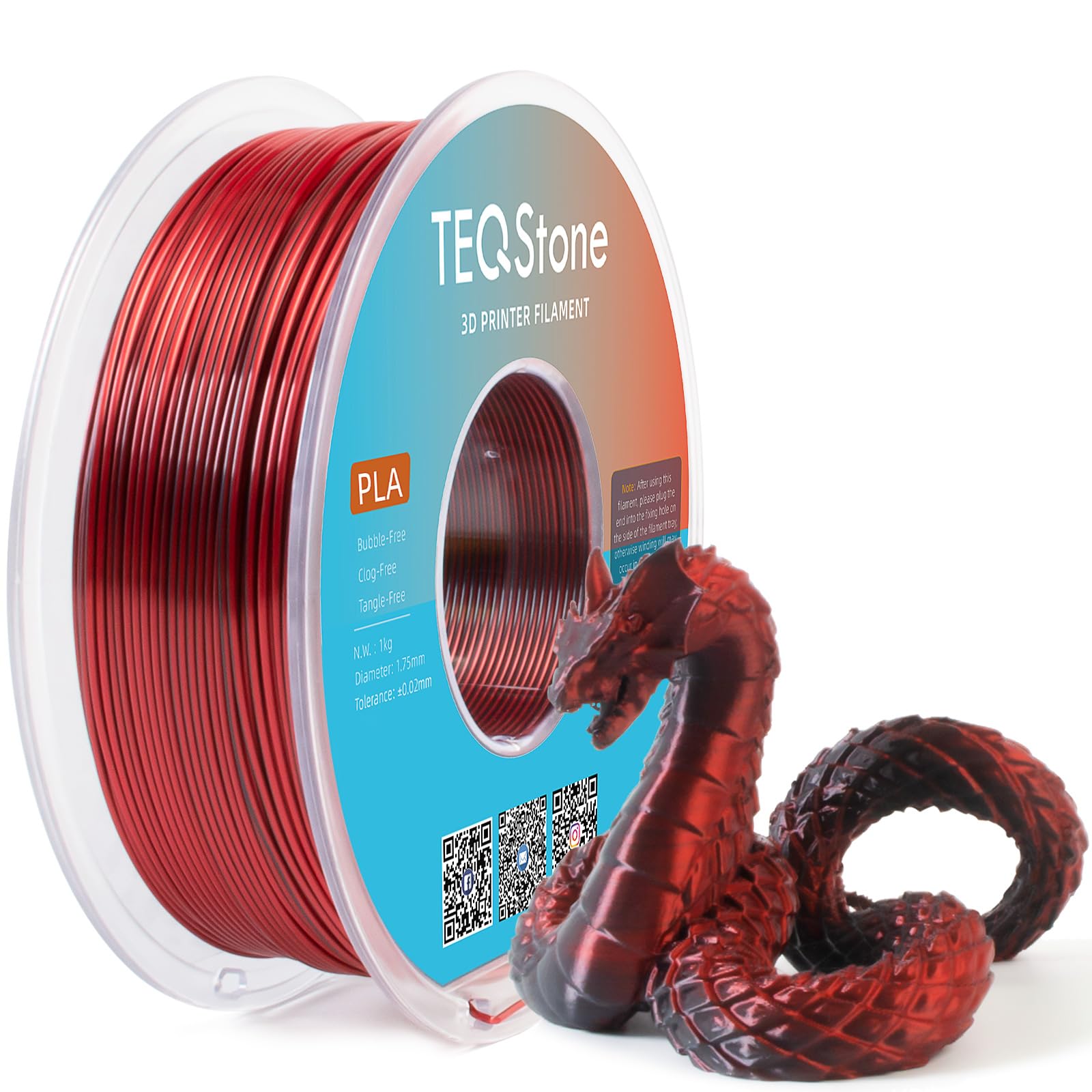 Amazon.com: TEQStone Dual Color Silk PLA Filament 1.75mm Black Red 1KG ...