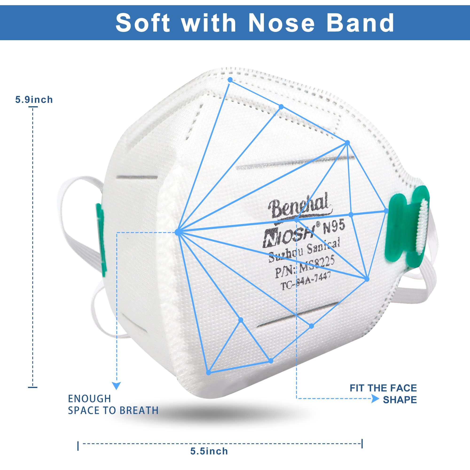 N95 Face Mask,50 Pack NIOSH Certified N95 Disposable Respirator 5-Ply ...