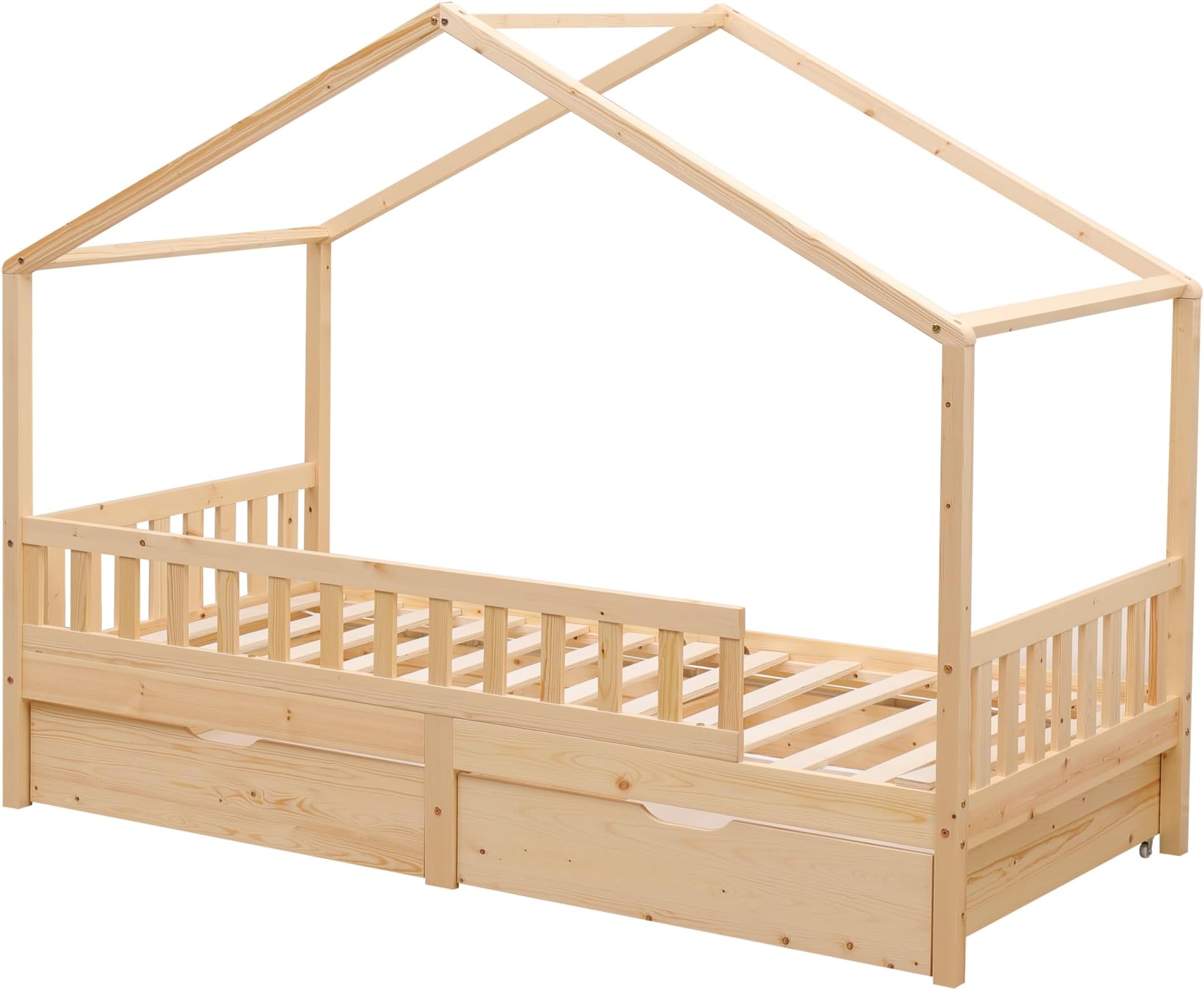 DONEWELL Kids Single Bed Frame - White House-Shaped Bed with Underbed ...