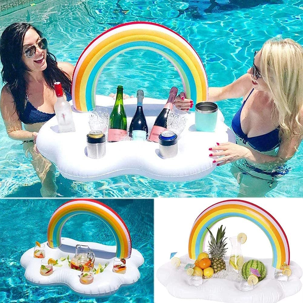 Snapklik.com : Newmemo Rainbow Cloud Floating Drink Holder Pool Drink Holder Floats Inflatable ...