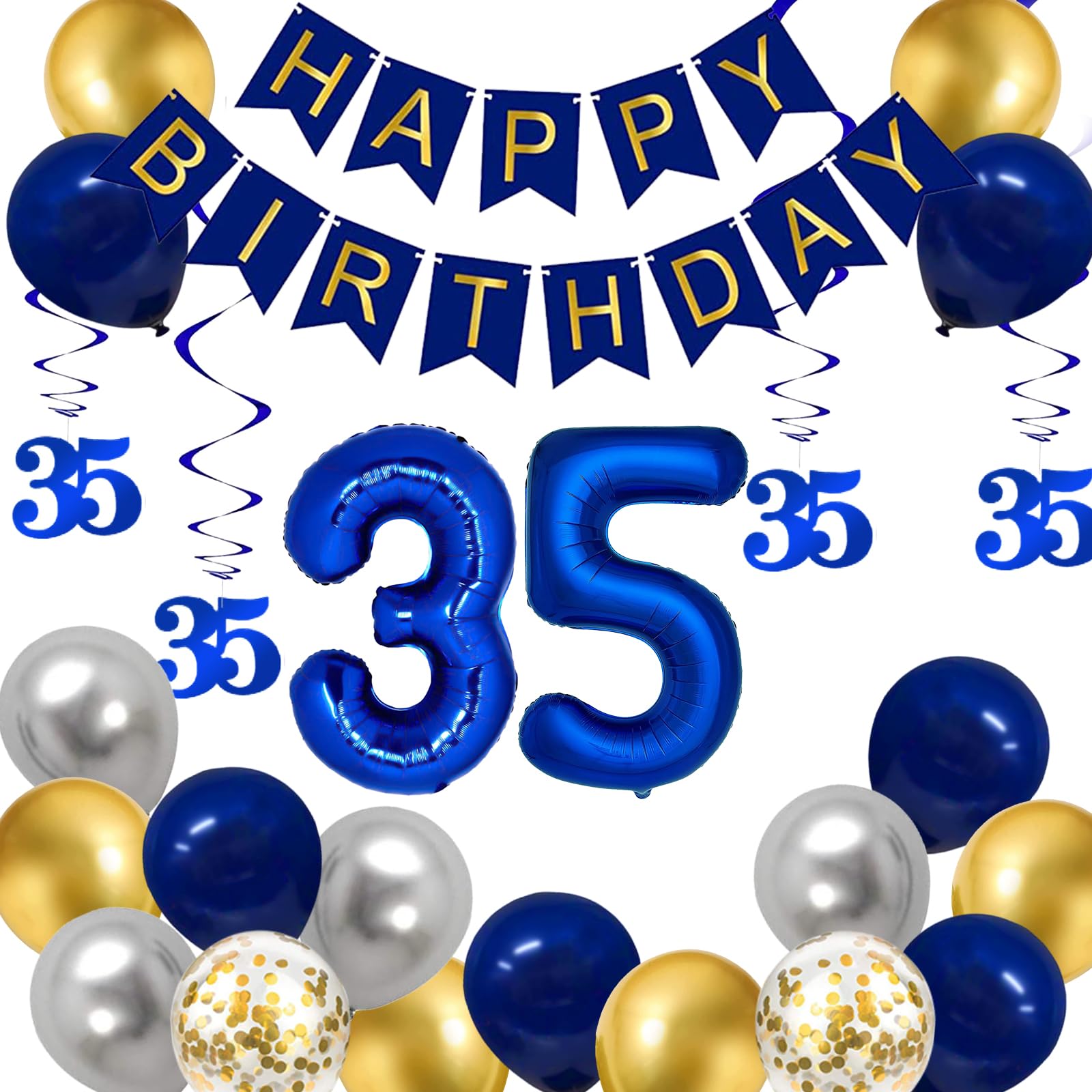 Amazon.com: Blue and Gold 35th Birthday Party Decorations for Him Her ...