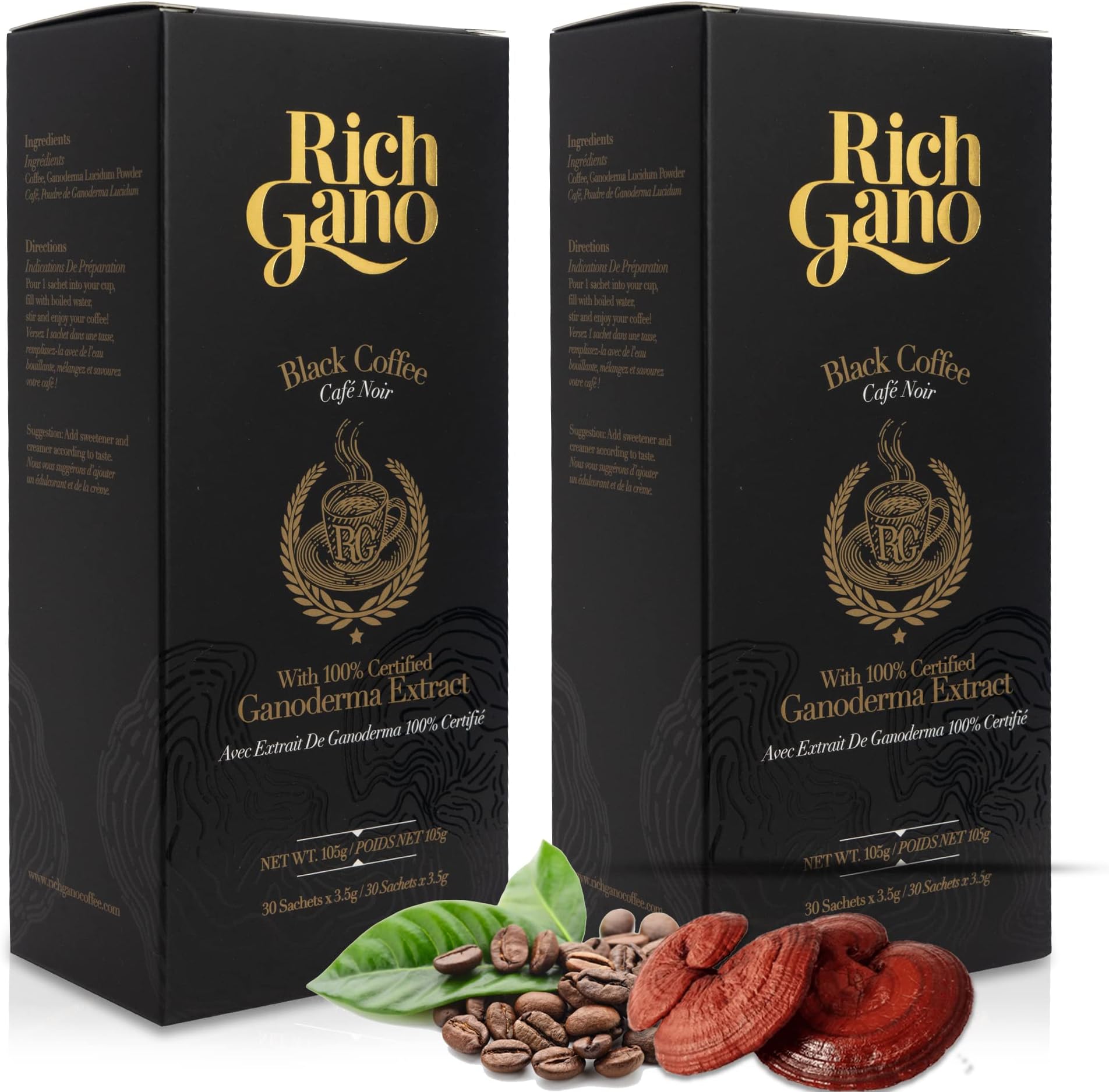 Amazon.com : Rich Gano Reishi Mushroom Coffee – (2 Boxes of 30 Sachets ...