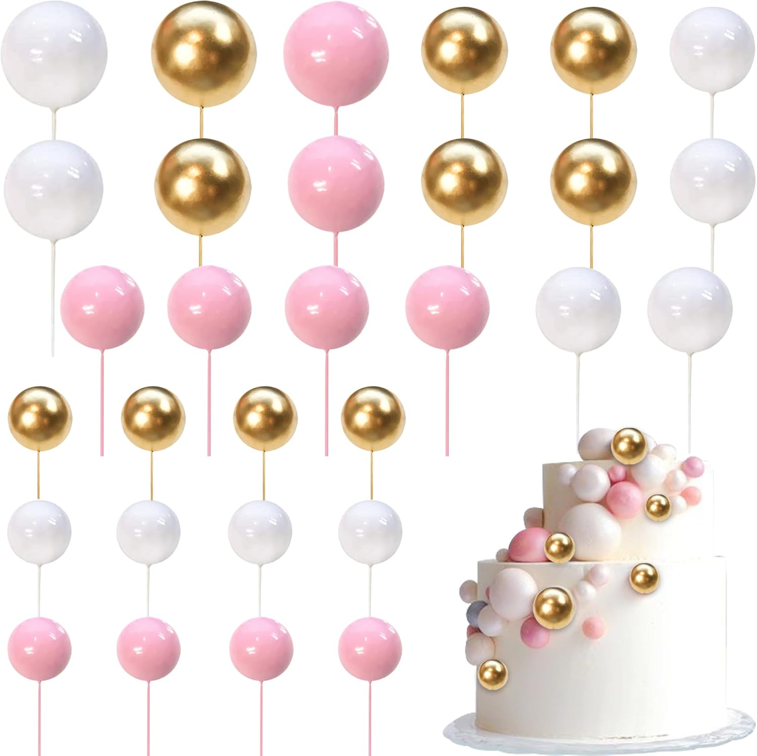 Amazon.com: 24 PCS Colorful Balls Cake Topper Mini Balloon Cupcake ...