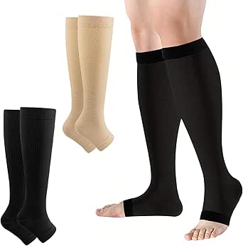 2 Pairs Compression Socks for Women & Men, 20-30 mmHg Open Toe Medical ...