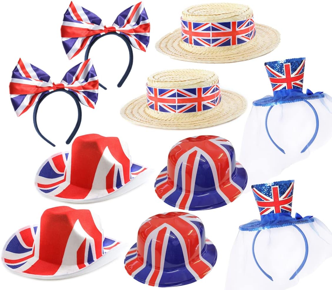 Union Jack Hat Set - 10pc Set - Union Jack Bow Headband, Union Jack ...