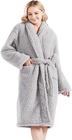 STRWARD Women Fluffy Robe - Warm Soft Plush Spa Bathrobe, Lightweight ...