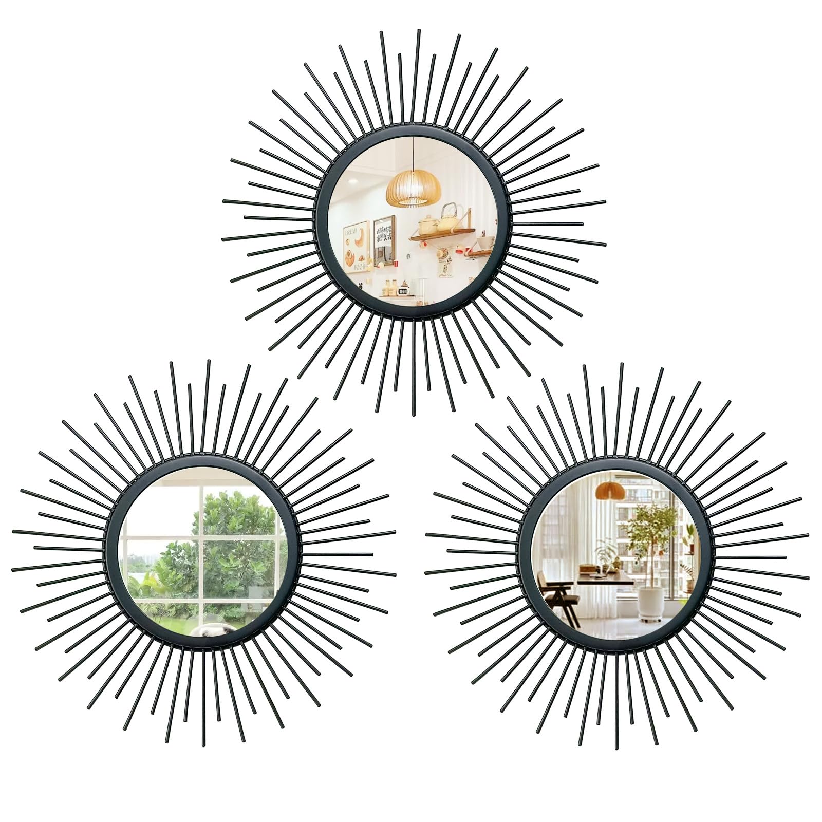 Amazon.com: Cityelf 3 Set Sunburst Mirrors for Wall Decorative Metal ...