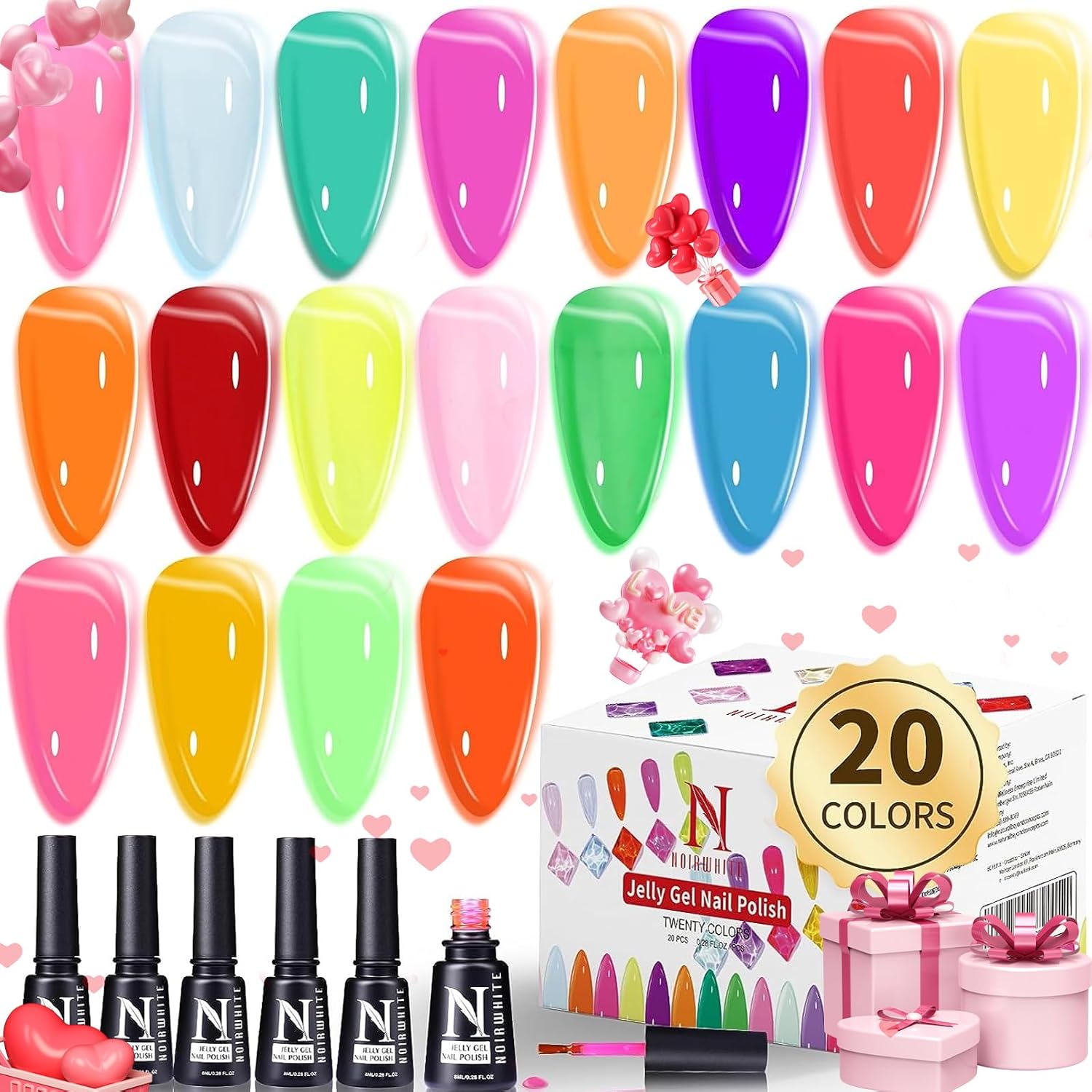 Amazon.com : noirwhite Jelly Gel Polish, 20 Colors Trendy Neon Jelly ...