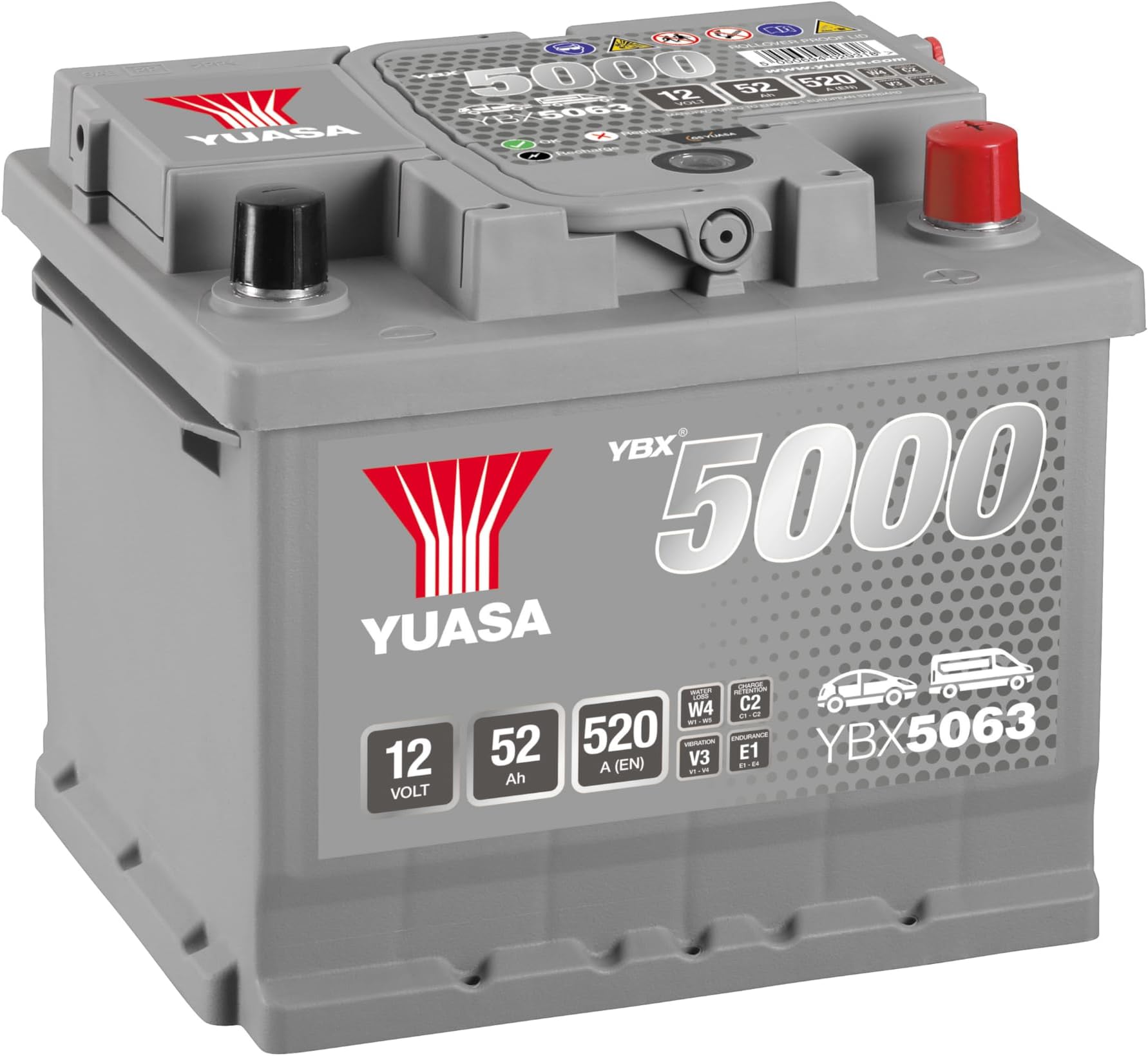 Yuasa YBX5063 12V 52Ah 520A Silver High Performance Battery : Amazon.co ...