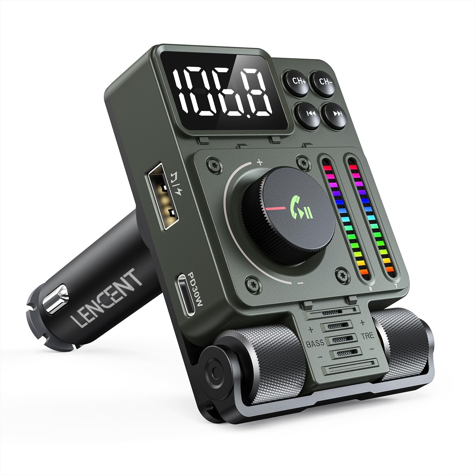 Amazon.com: LENCENT FM Bluetooth 5.3 Transmitter for Car, Adjustable ...