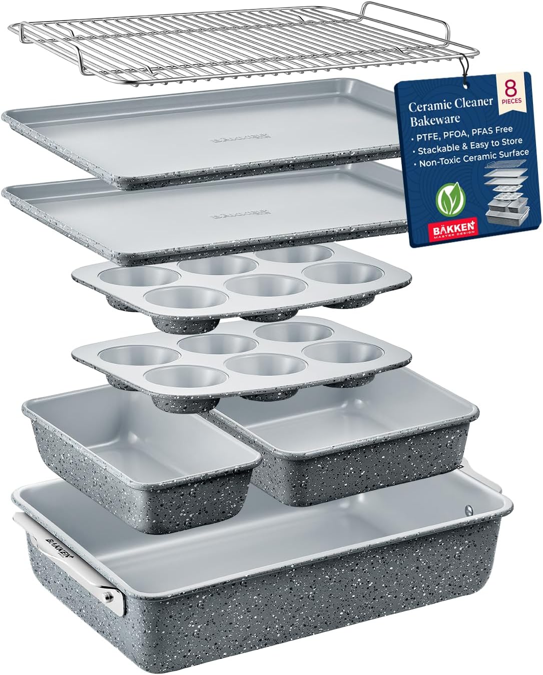 Amazon.com: Bakken 8-Piece Stackable Bakeware Set - Ceramic Non-Stick ...