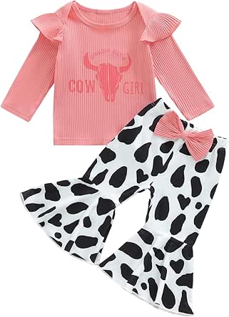 Amazon.com: Mieeyali Western Baby Girl Clothes Cowgirl Outfit Country Rodeo Ruffle Romper Cow ...