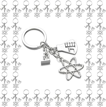 PHAETON 20PCS Science Symbol Keychain Atom Microscope Key Chain Biology ...
