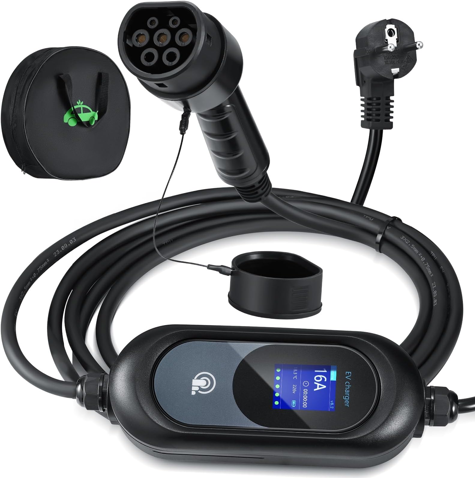 bokman Chargeur Voiture Electrique, (16A, 3.68kW, 5m) Type 2 EVSE ...