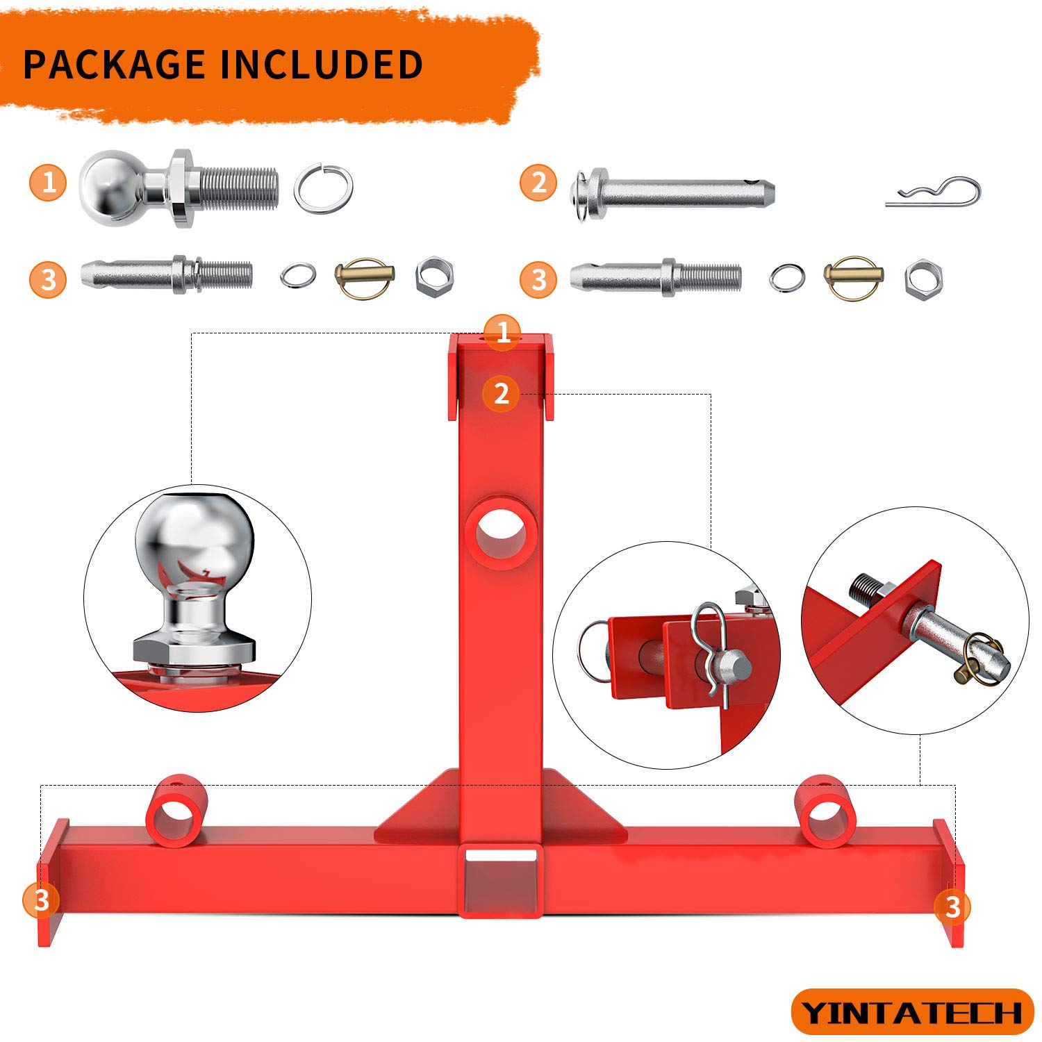 Snapklik.com : YINTATECH 3 Point Trailer Hitch For Cat 1
