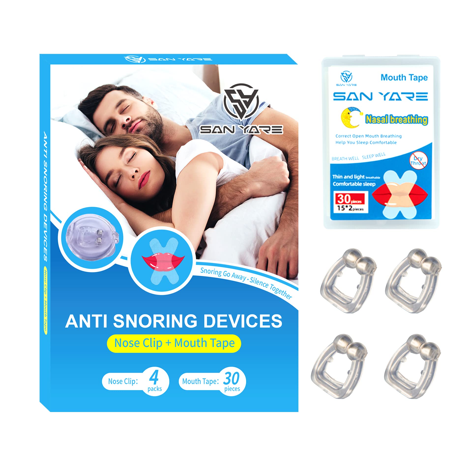 San Yare Snore Stopper?Anti Snoring Device Set?4 Nose Clips and 30 ...