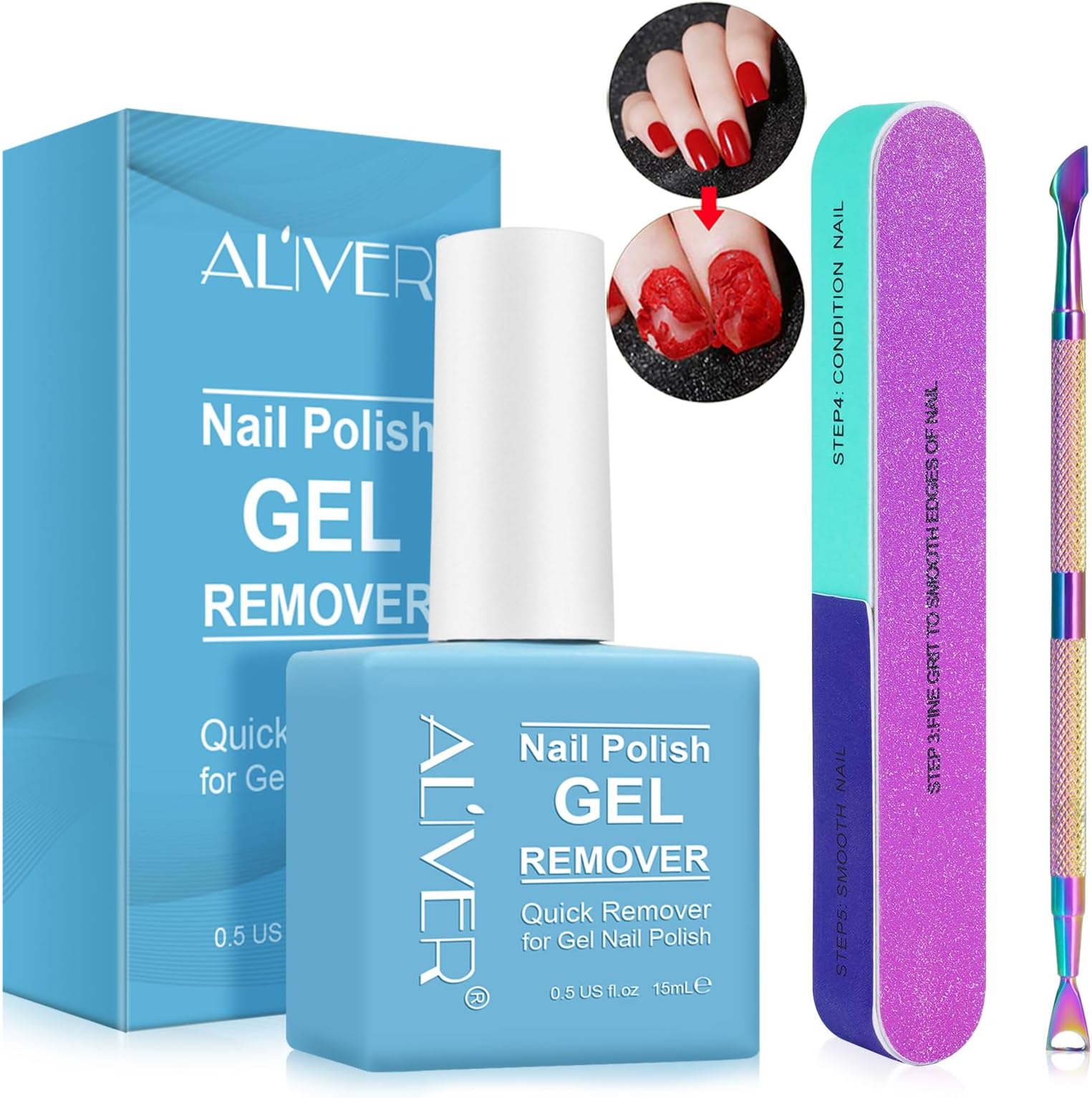 Amazon.com : Gel Nail Polish Remover 15ml with Nail File & Nail Polish ...