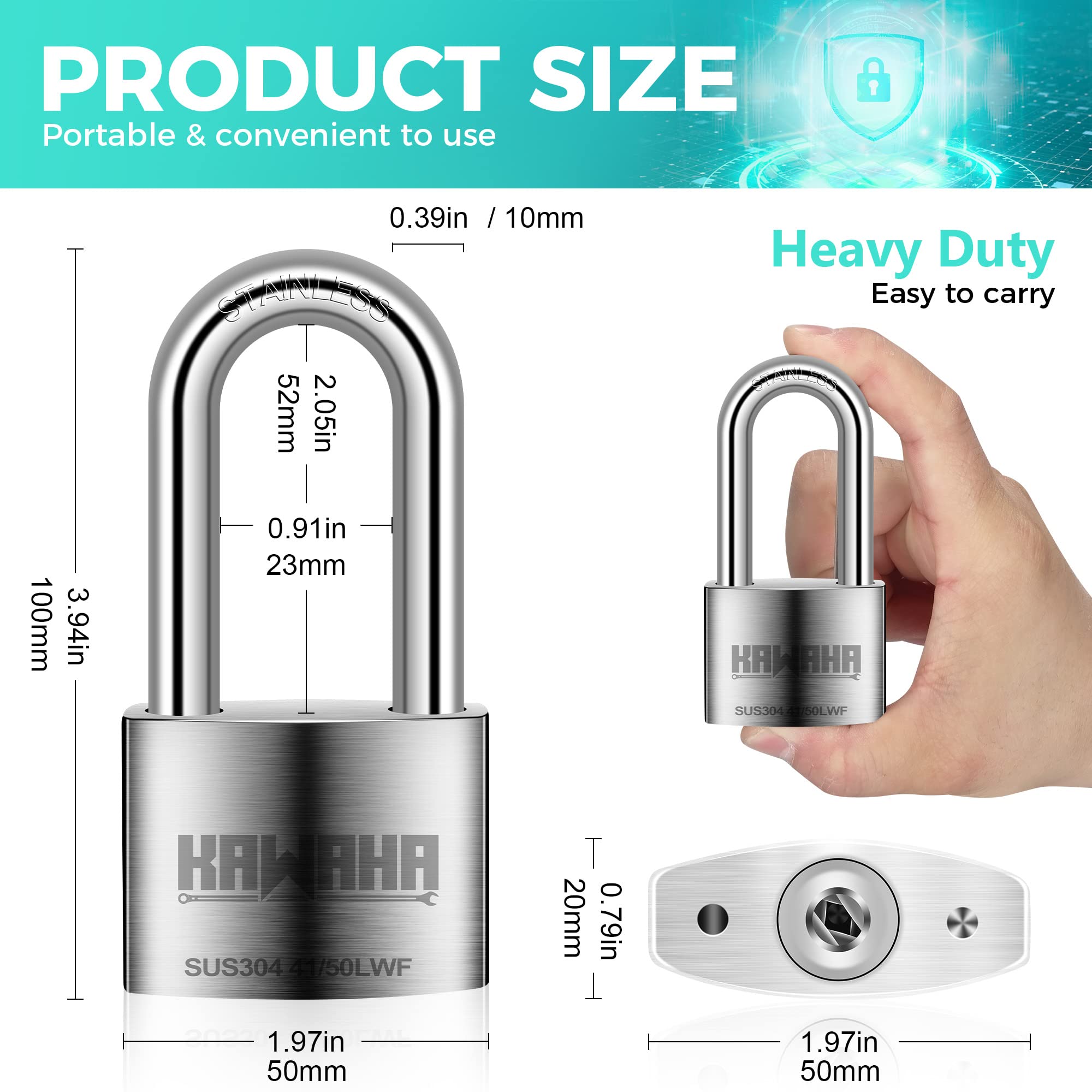 Snapklik.com : KAWAHA 41/50LKD-3K 2 Inch (50mm) Long Shackle High ...