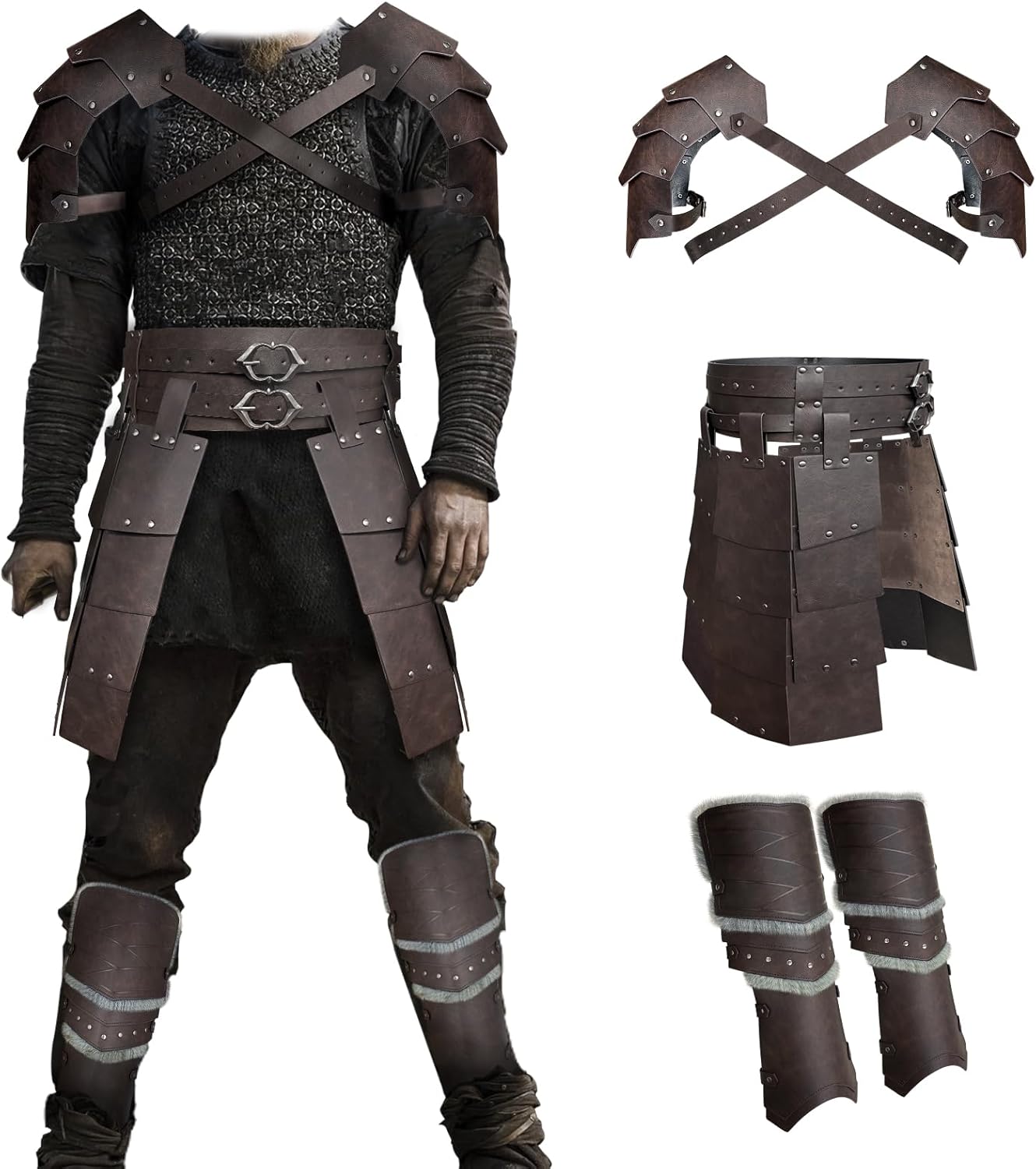 Amazon.com: HiiFeuer Medieval Double Pauldron with Wide Belt Thigh ...