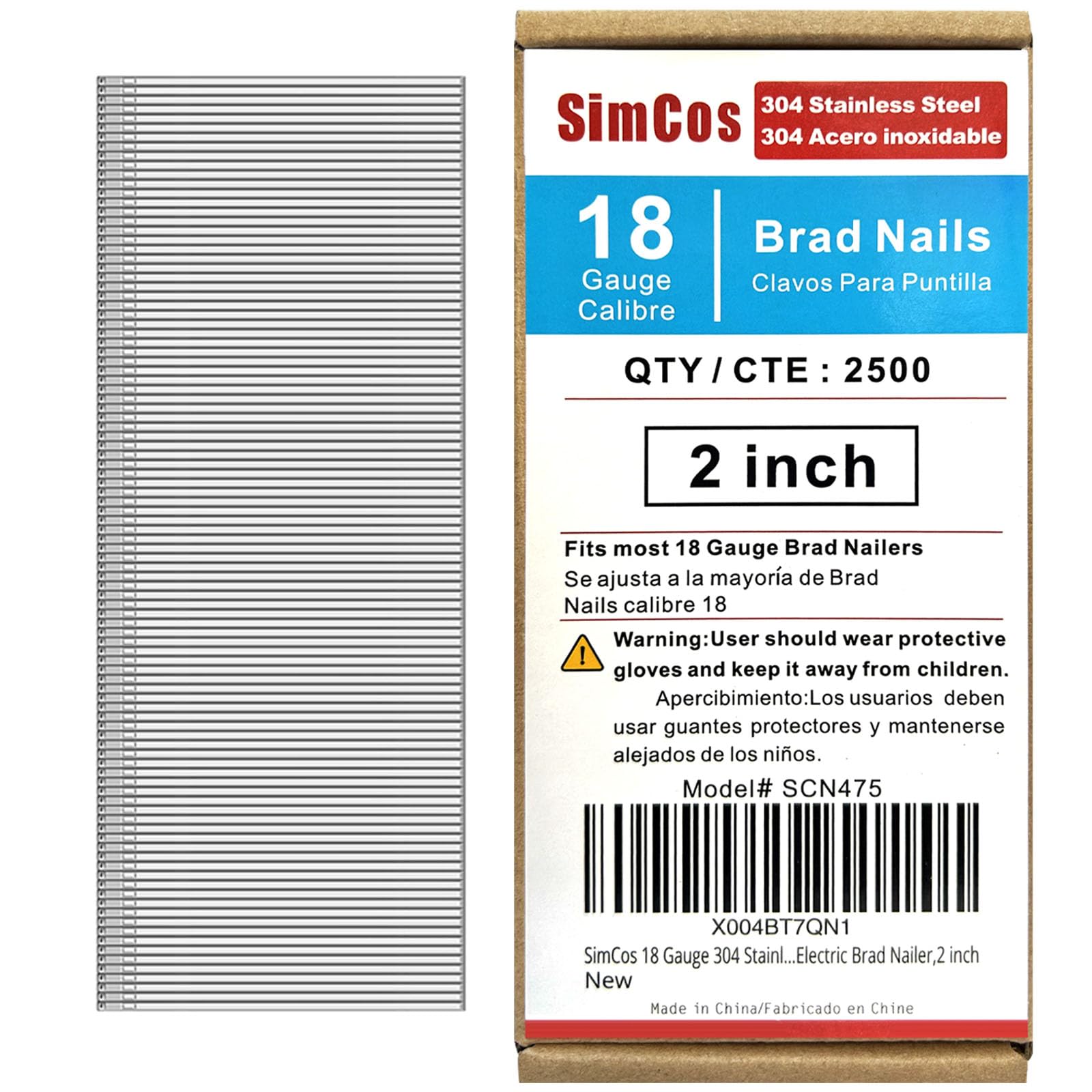SimCos 18 Gauge 304 Stainless Steel Brad Nails 18 GA Nail Gun Nails ...
