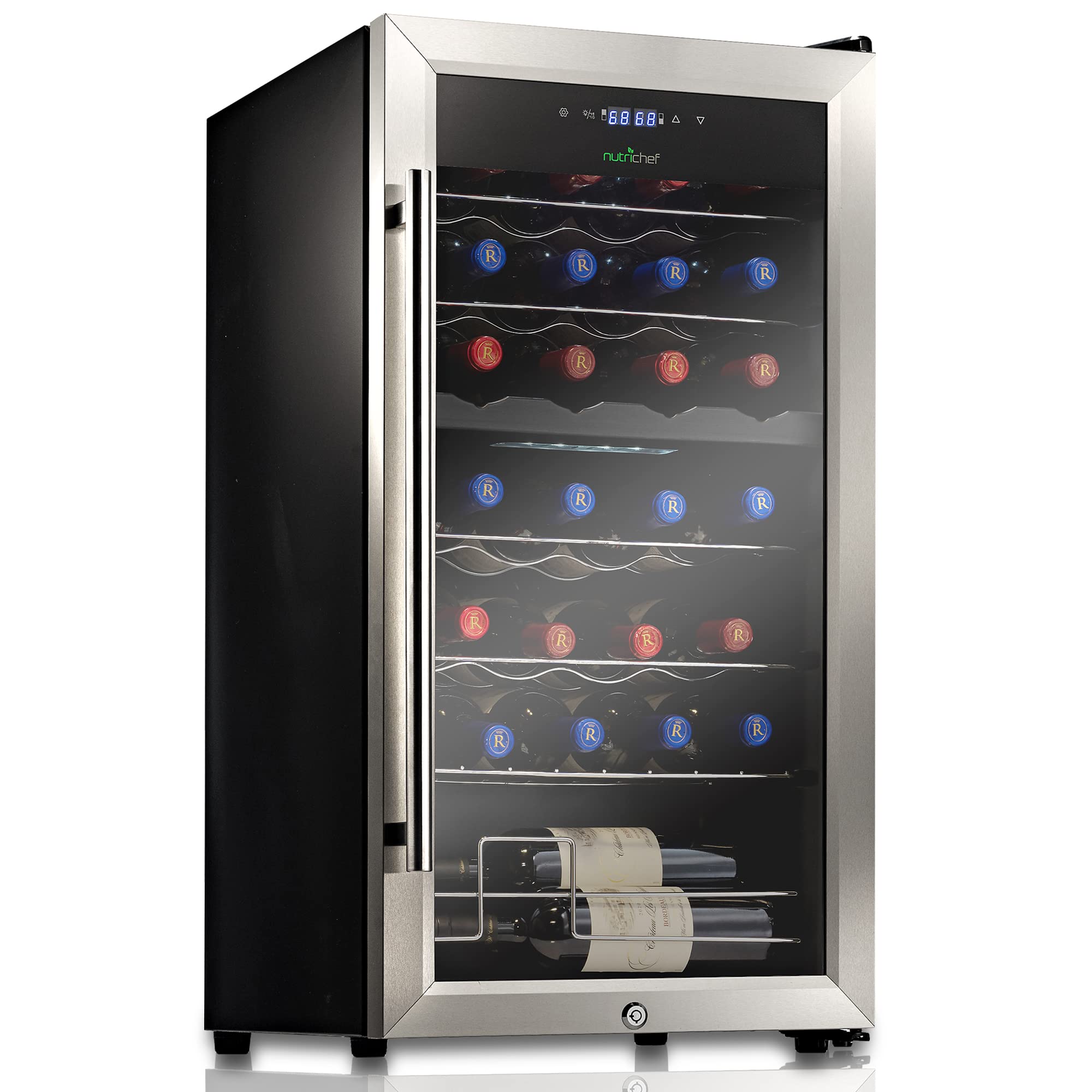 NutriChef Wine Fridge - 28 Bottle Wine Cooler Refrigerator, Wine Cellar ...