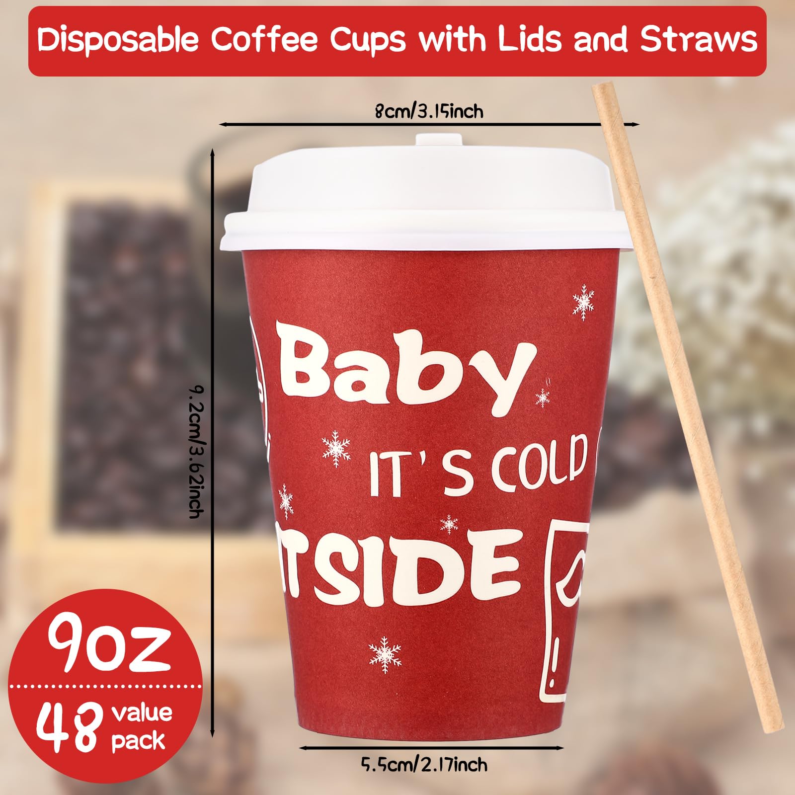 48 Pcs Hot Cocoa Bar Disposable Coffee Cups It's Cold Outside Coffee ...