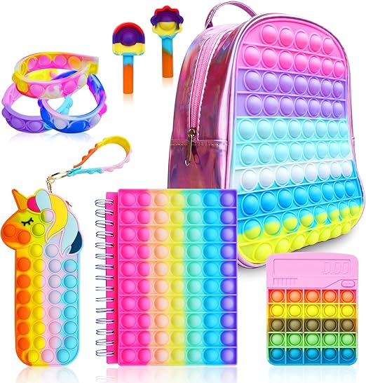 Amazon.com: Pop Fidget Backpack for Girls, Pop it Bags&pop it Notebook ...