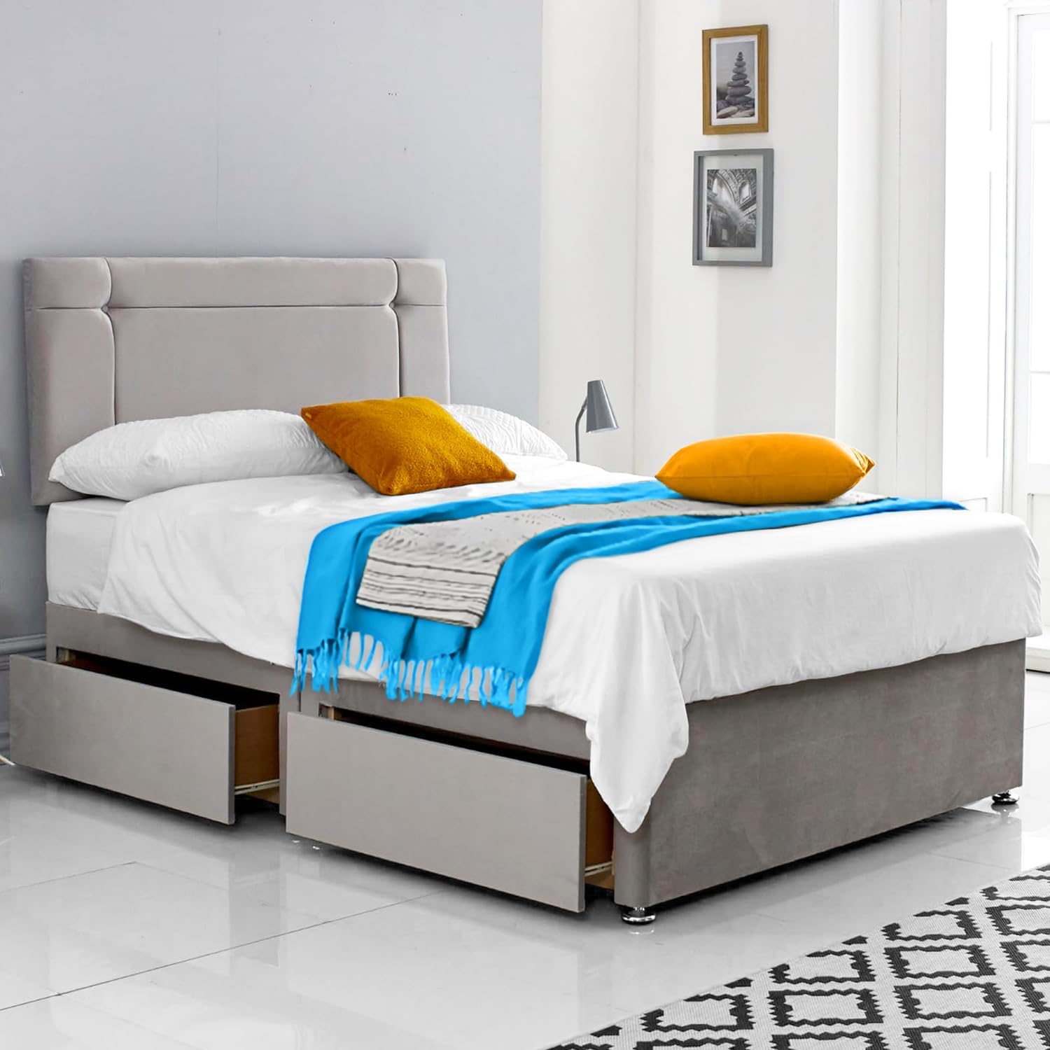 ComfoRest - 3FT Divan Bed with Mattress & 24" Headboard | Single Frame ...