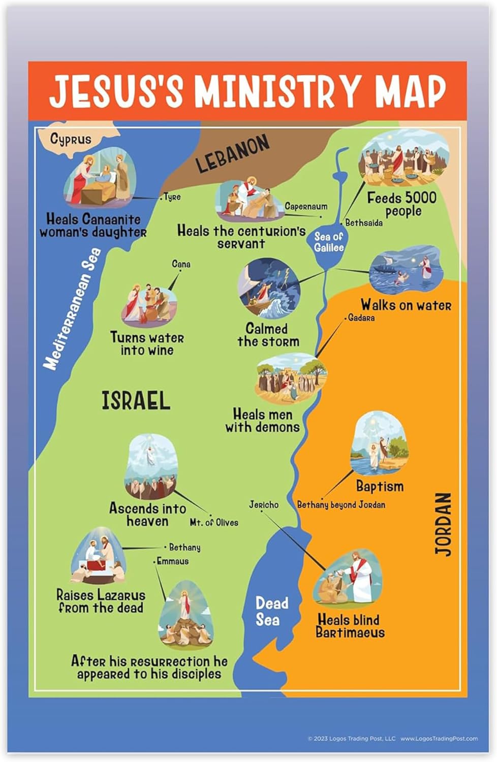 Amazon.com: Bible Posters For Kids - Jesus Ministry Map, 11"x17 ...