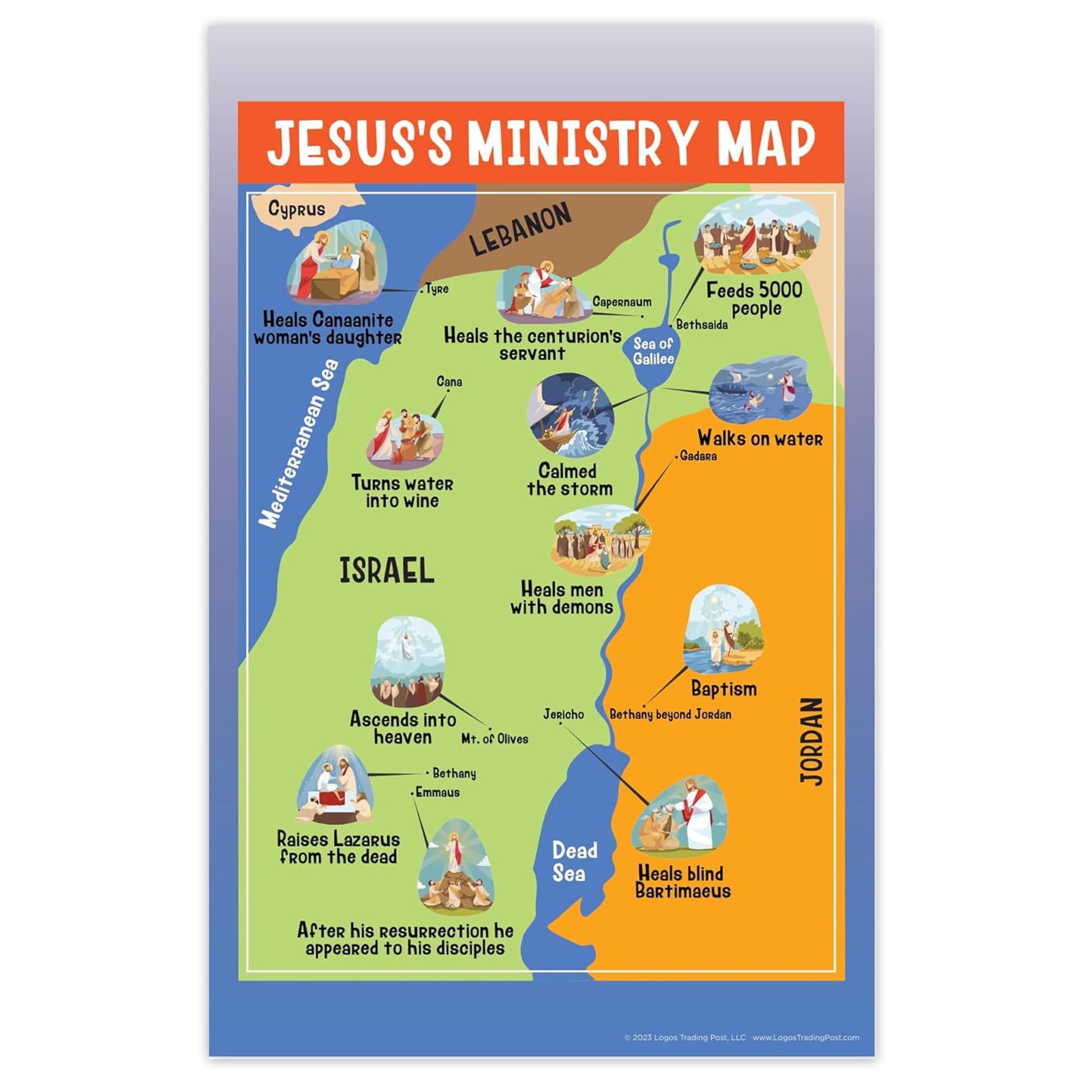 Amazon.com: Bible Posters For Kids - Jesus Ministry Map, 11"x17 ...