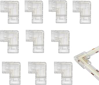 Clearhill 8mm 3Pin 10Pcs Transparent Solderless L-Shape COB LED Strip ...