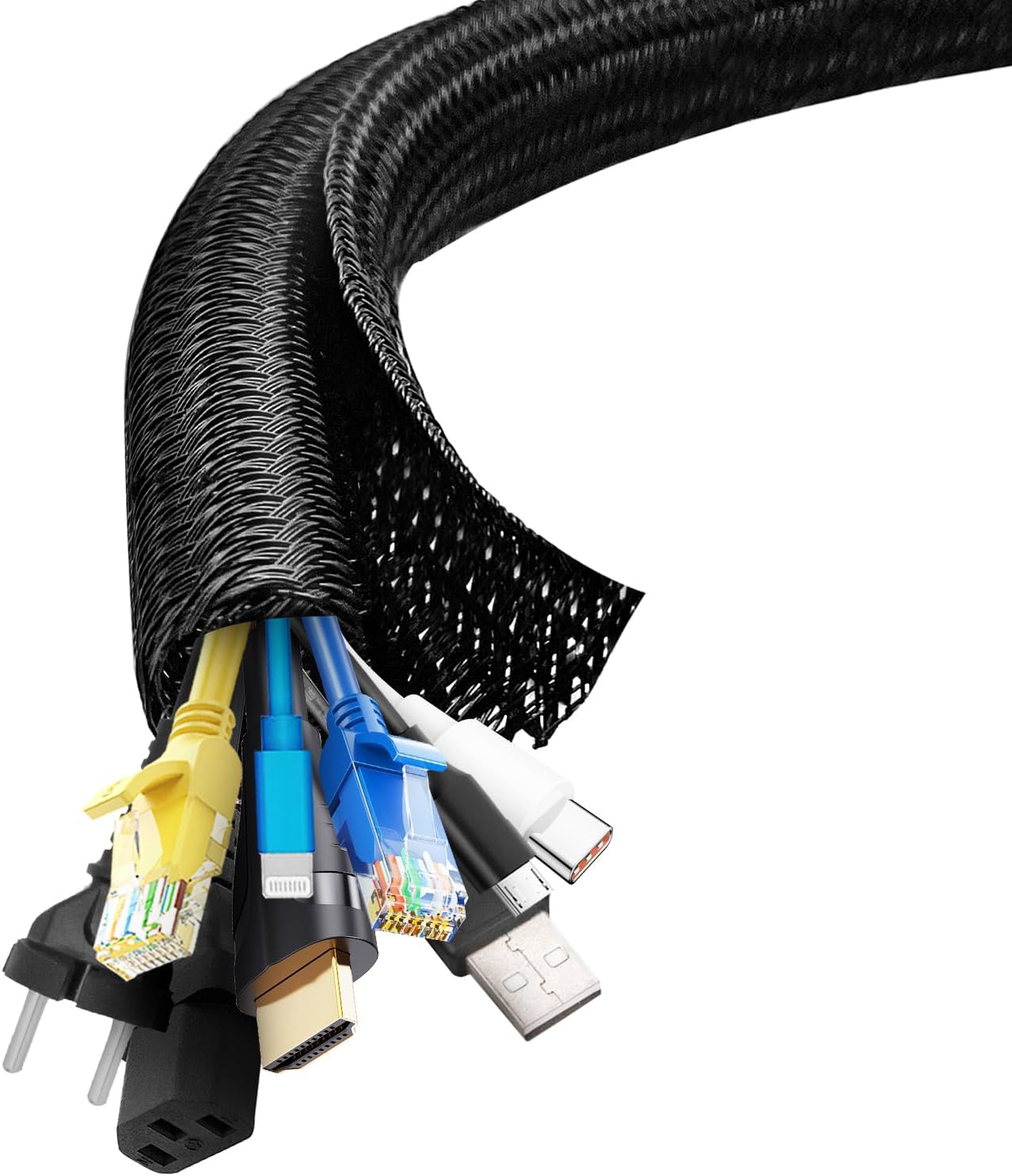 AGPTEK Cable Tidy Sleeve 3m/10FT - 23mm/∅0.9", Braided Wire Management ...