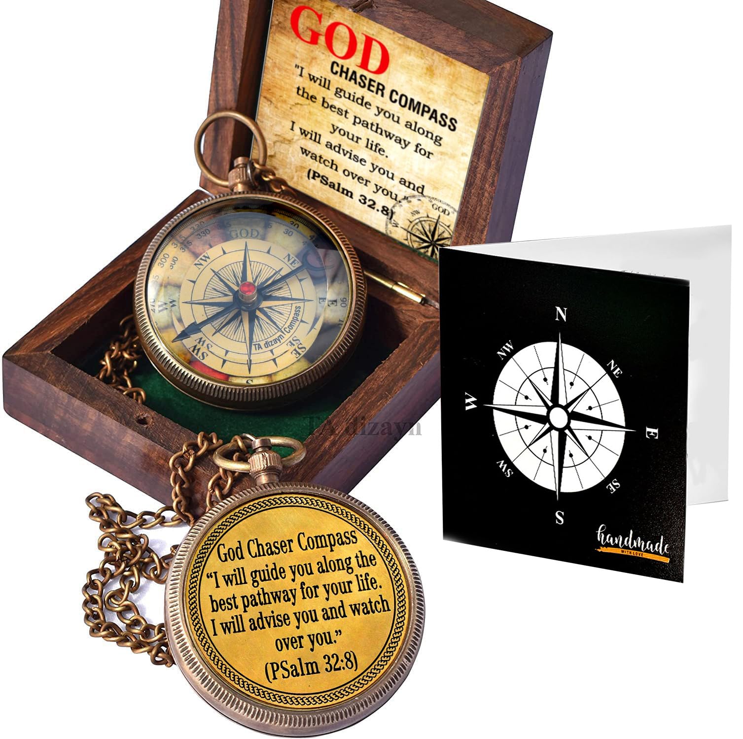 Snapklik.com : Christian Brass Compass (Psalm 32:8)