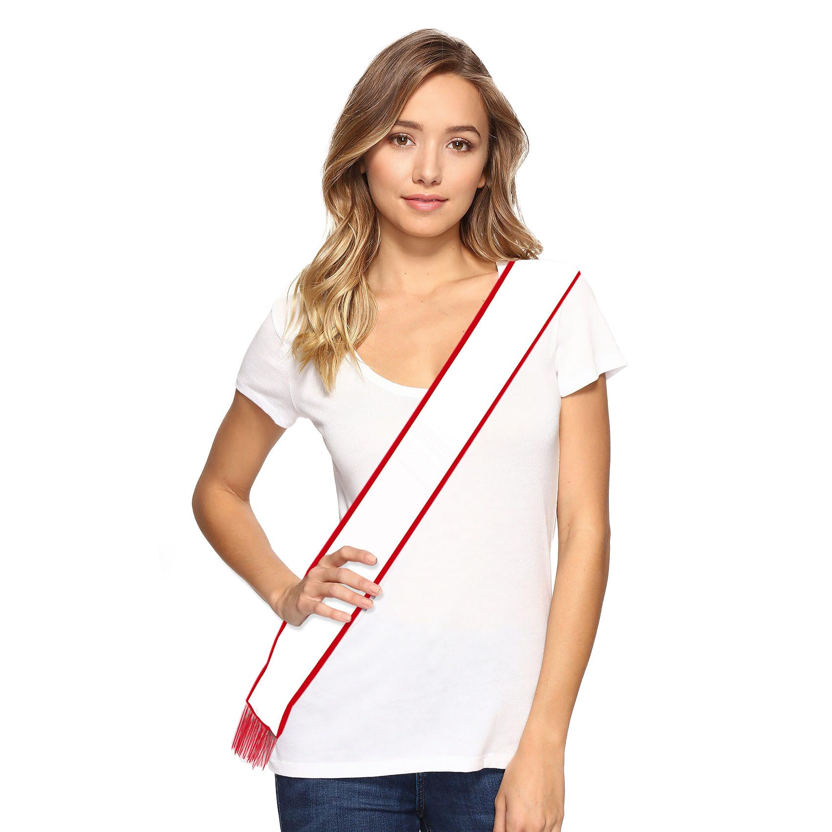 Amazon.com: Blank White Birthday Sash With Red Tassels Bachelorette ...