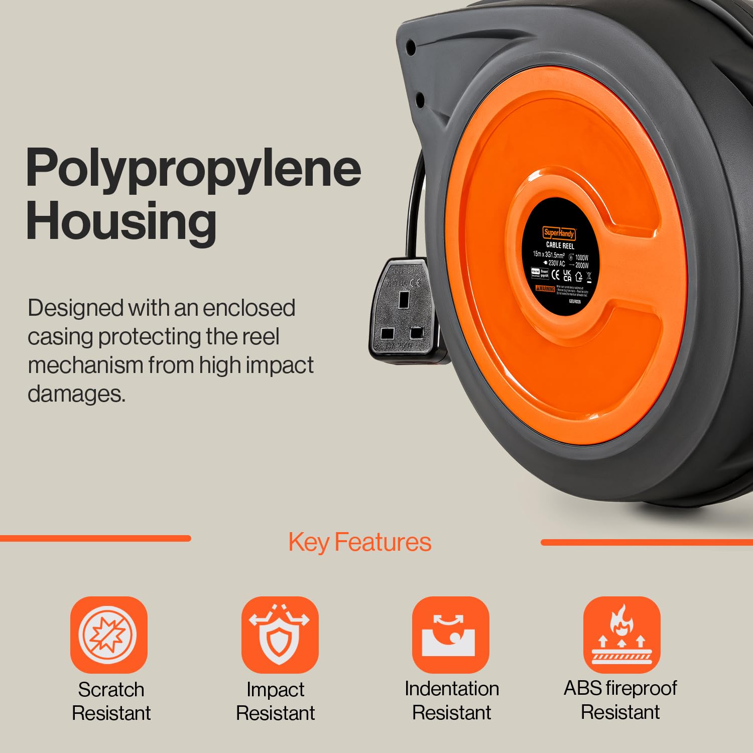 Power Extension Cord Retractable Reel Australian 15m 240v