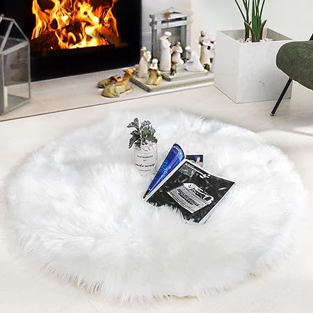 Amazon.com: LEEVAN Round Faux Fur Rug White Circle Rugs 4 ft Diameter ...