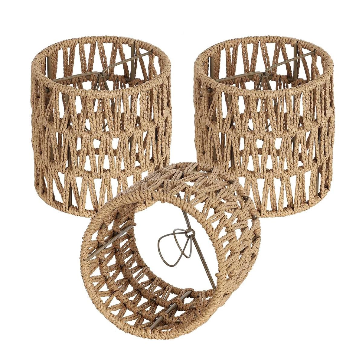 3x Mini Chandelier Shades Clip on Bulb Rattan Lamp Shade Small Boho ...