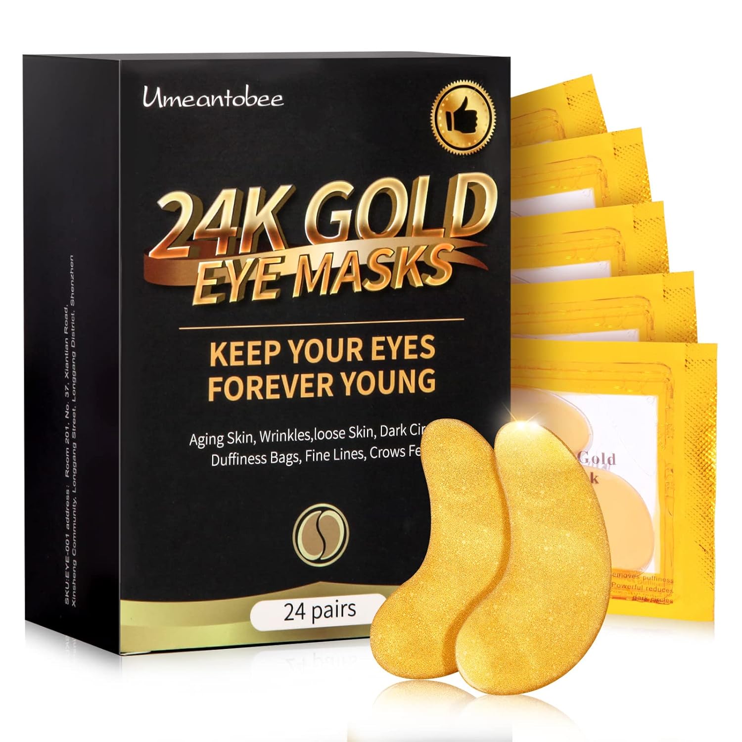 Amazon.com : Umeantobee 24 K Gold Under Eye Mask, 24 Pairs Gold Anti ...